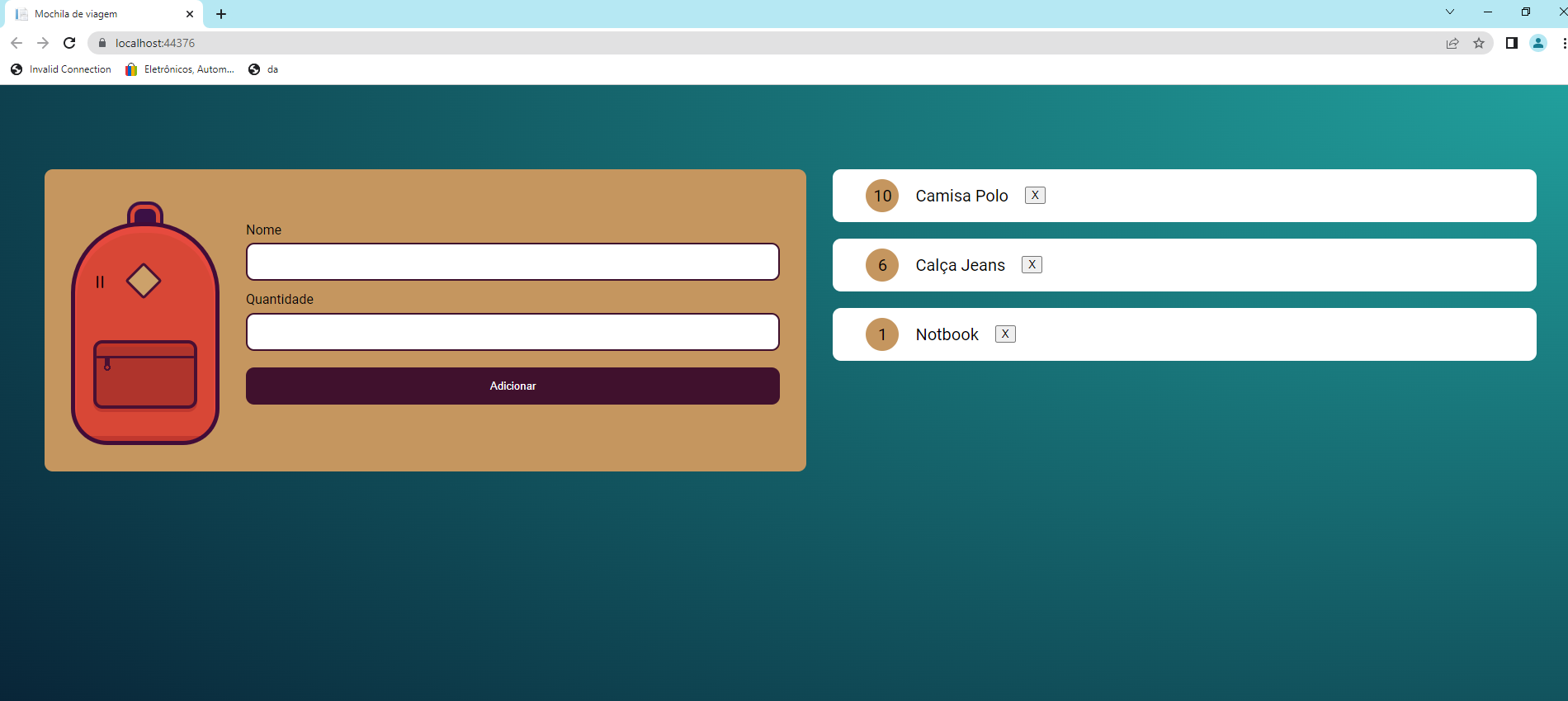 GitHub - Relinton/ProjetoMochilaDeViagem