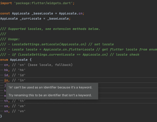 'in' can't be used as an identifier because it's a keyword. · Issue #32 · slang-i18n/slang · GitHub
