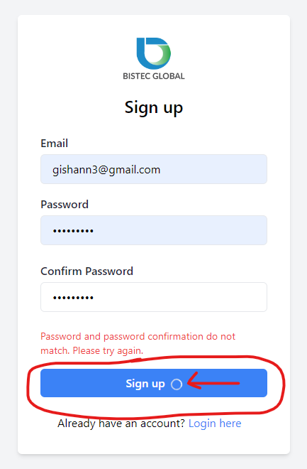 Loader in the sign up button keeps loading at the state where the users ...