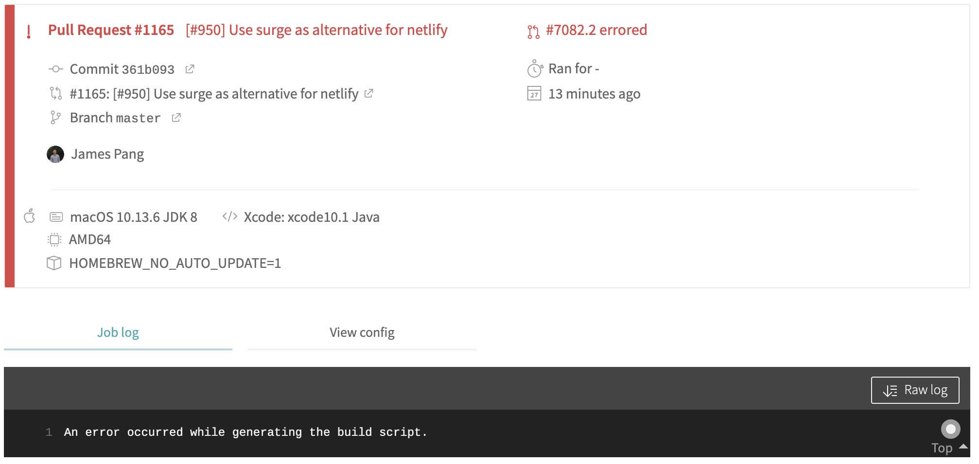 Travis fails with macOS 10.13.6 JDK8 · Issue #1174 · reposense/RepoSense · GitHub