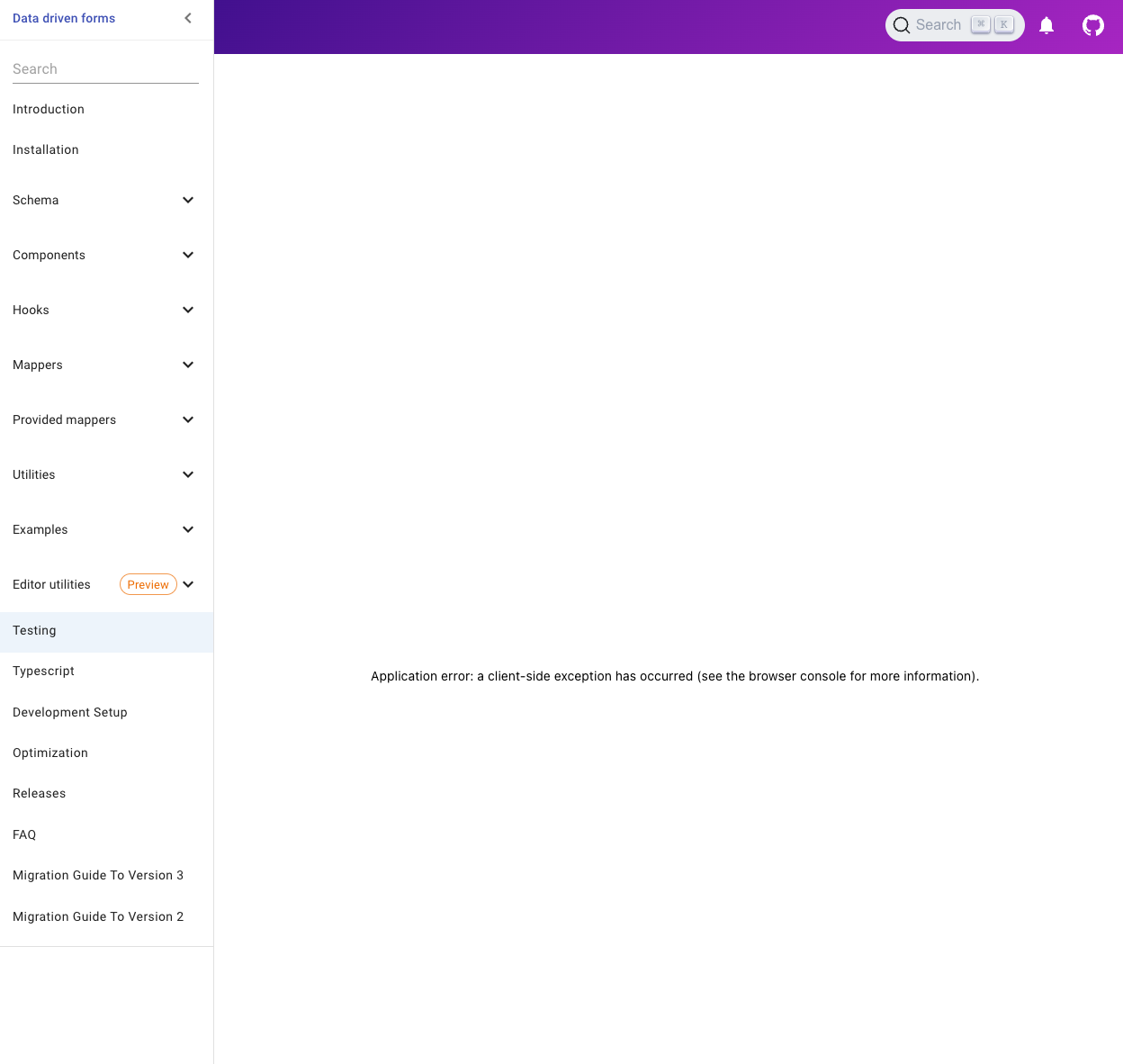 Docs Testing Page Does Not Load · Issue 1340 · Data Driven Formsreact Forms · Github