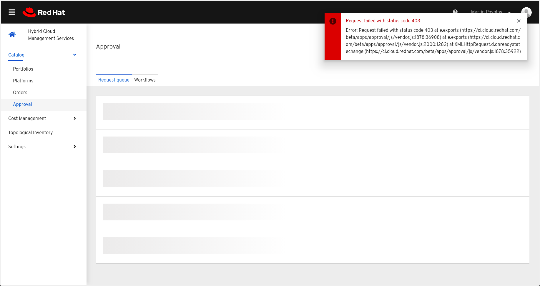 When user has no access to this app, it loads forever · Issue #64 · RedHatInsights/approval-ui ...