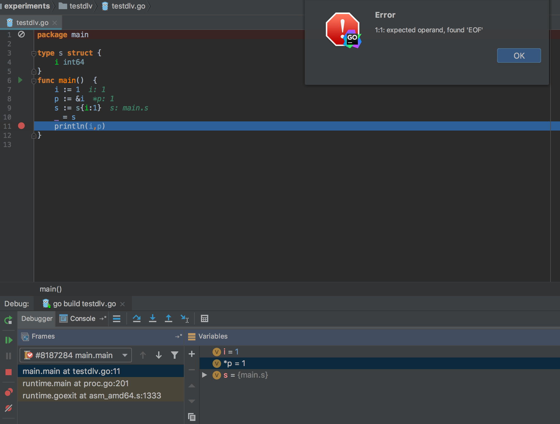 Delve can not interpret correctly the expression sent by Goland to change the value of a struct ...