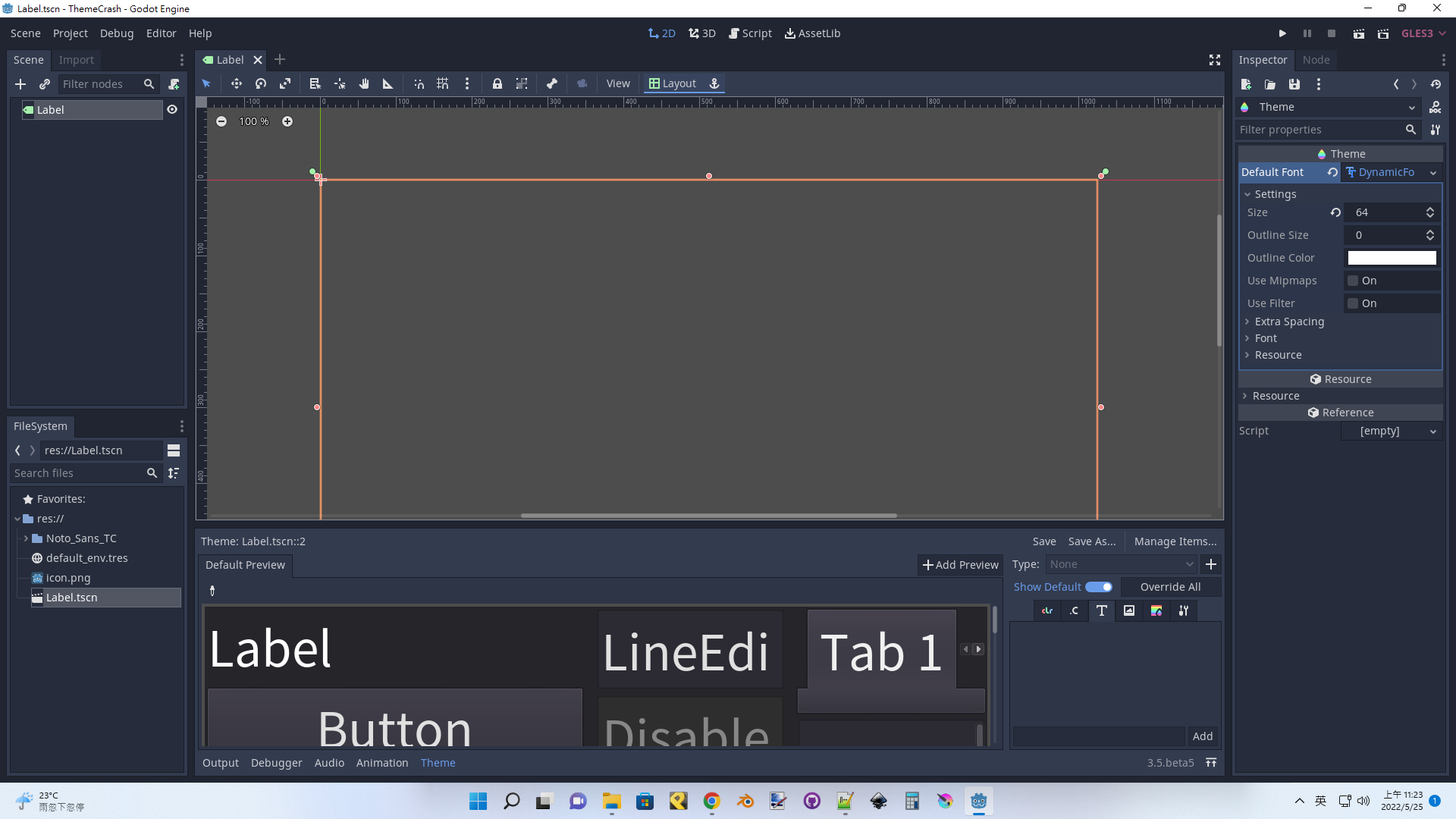Engine Crash with latest 3.5 Beta 2+, related to Outline Font Size ...