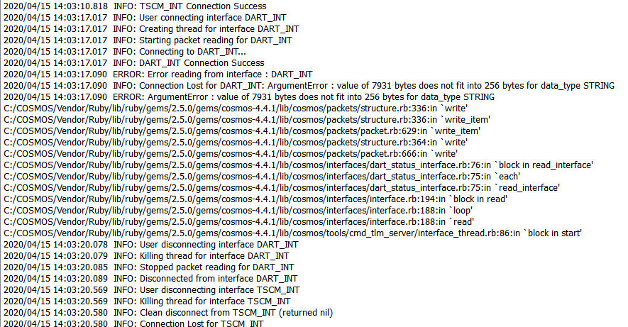 Issues Connecting to Dart · Issue #1149 · BallAerospace/COSMOS · GitHub