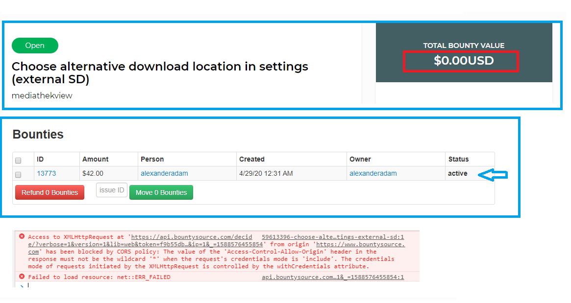 BUG - Bounty payments not displayed (for successful payments) · Issue #1465 · bountysource/core ...