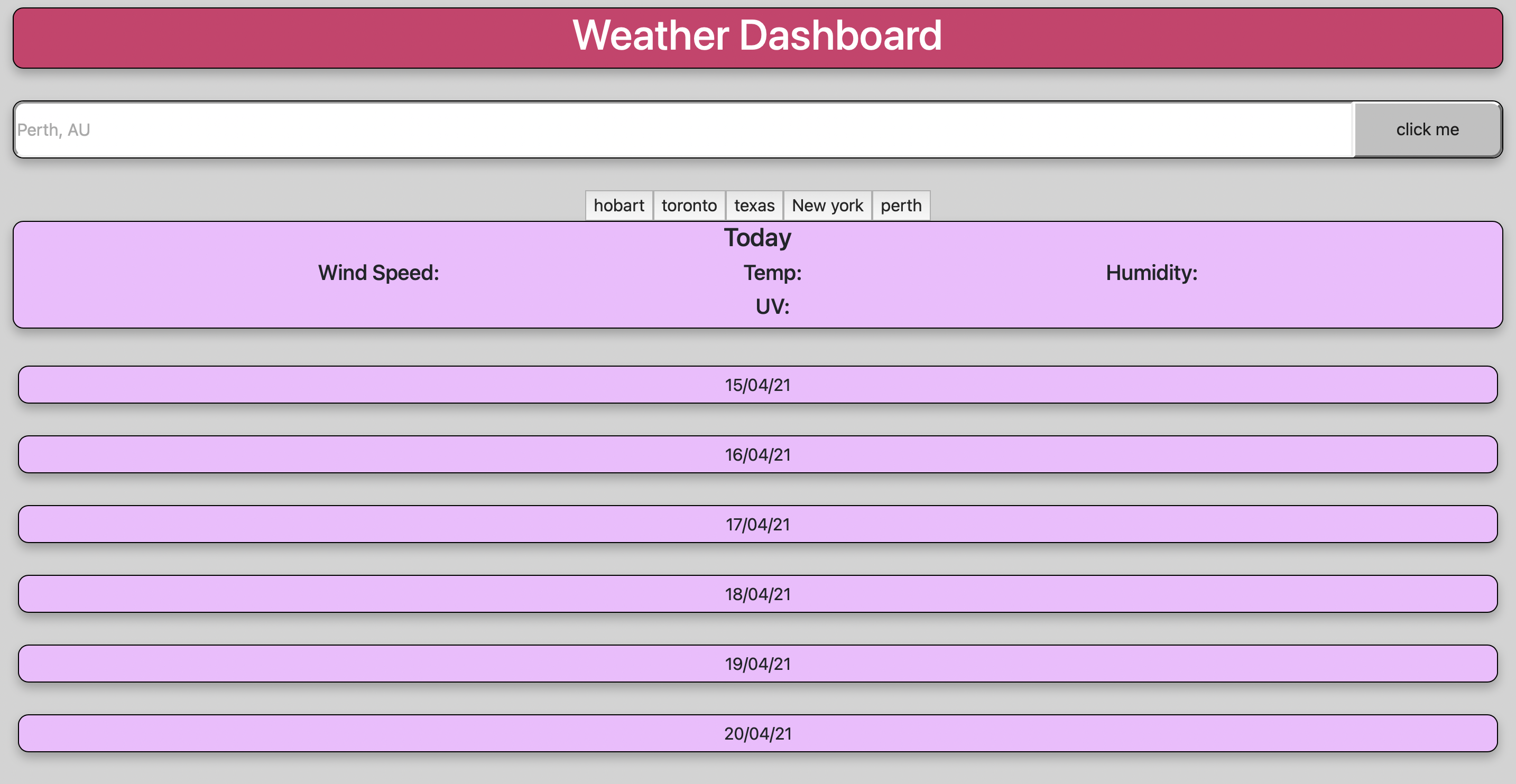GitHub - Au-RiZeR/Weather-dashboard: An app that lets you check the weekly forecast in an area ...