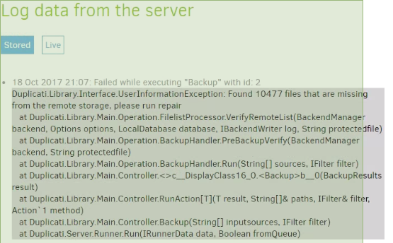 End of Backup Fatal Error - Files missing from remote storage · Issue #2830 · duplicati ...