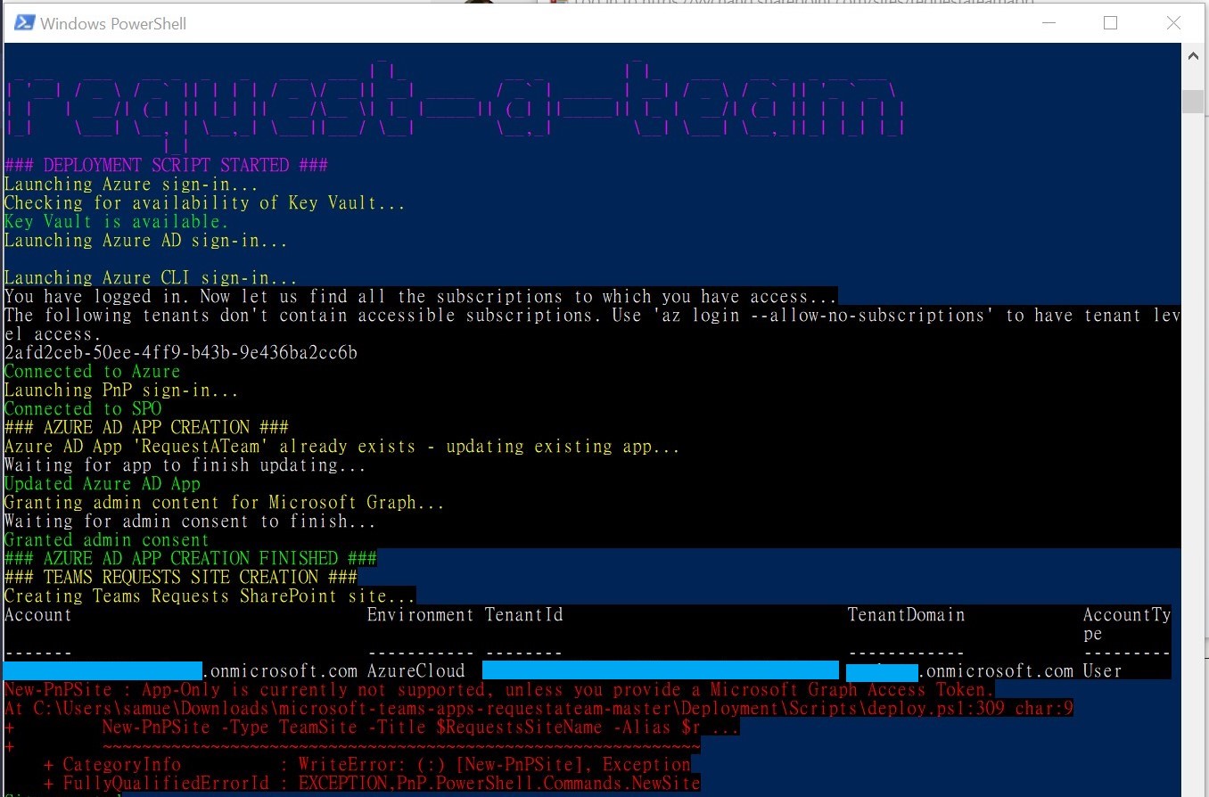 Deployment Script Error: New-PnPSite · Issue #130 · OfficeDev/microsoft-teams-apps-requestateam ...