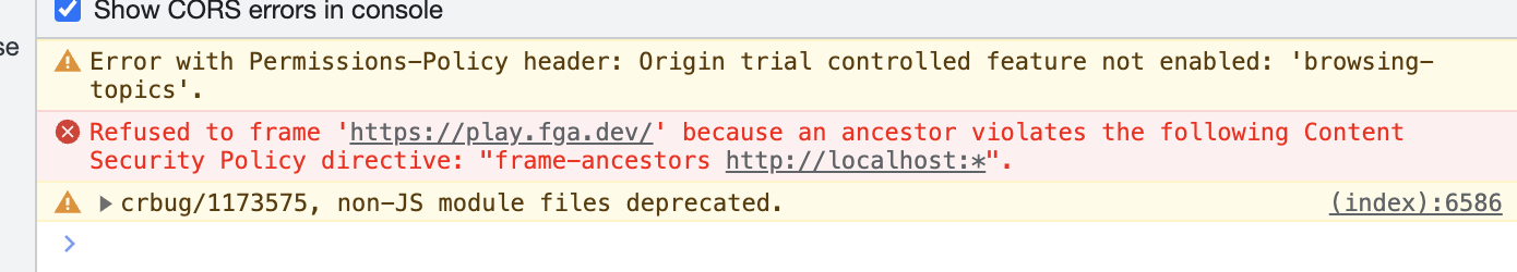 Running playground locally tries to reference https://play.fga.dev causing CORS errors · Issue ...
