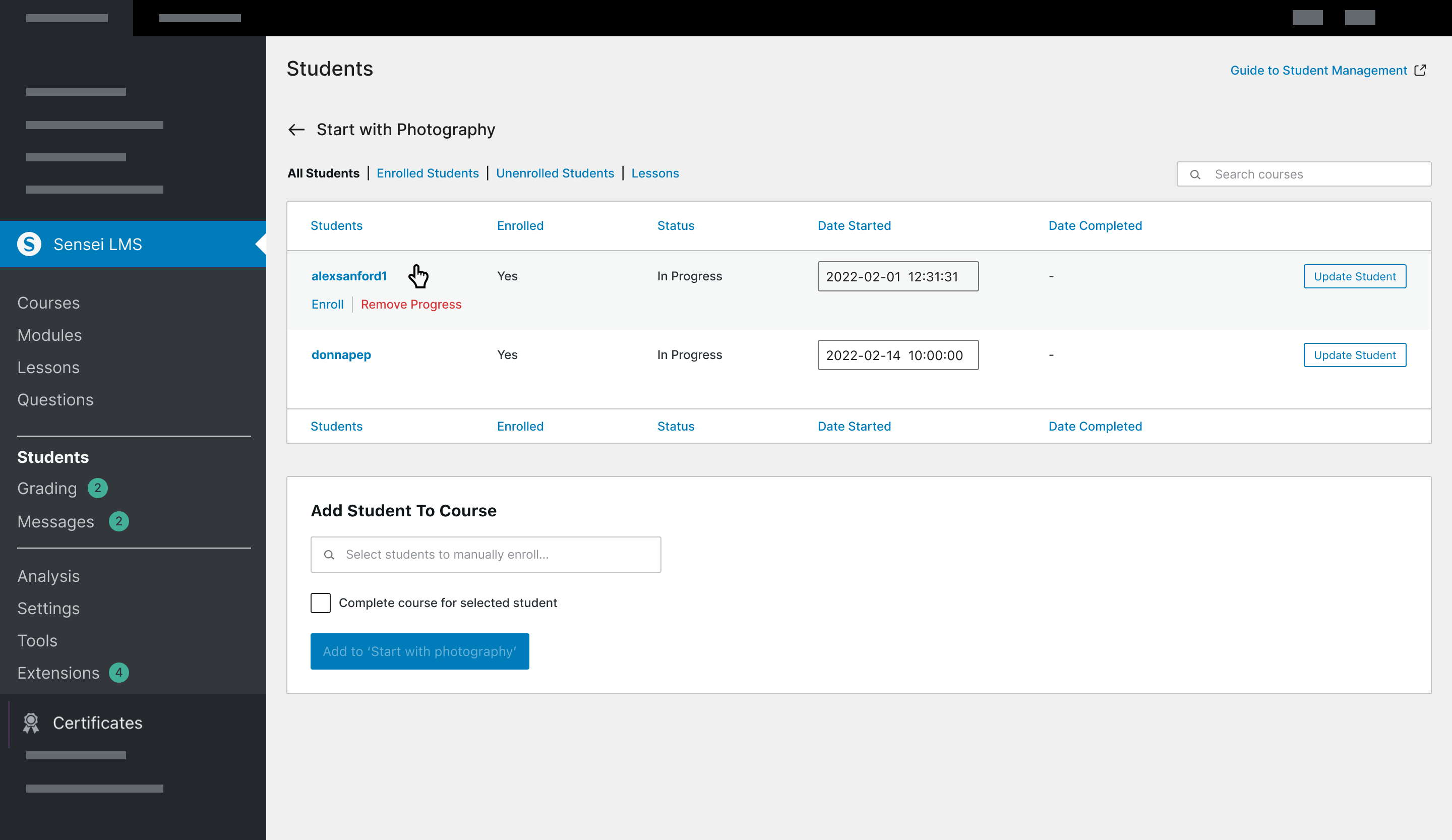 Redesign Student Management: Course page · Issue #4957 · Automattic/sensei · GitHub