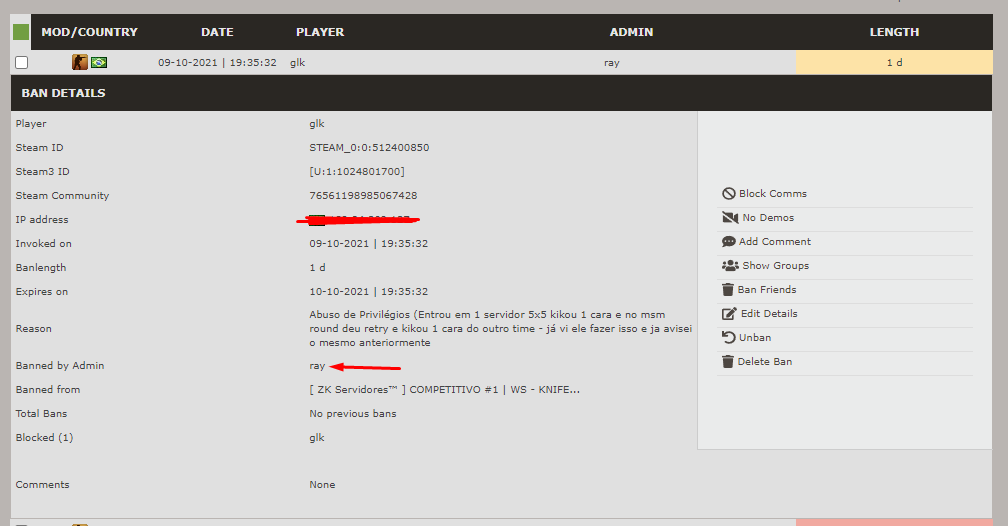 Option to click on the name of the admin who has banned and enter his Steam profile · Issue #754 ...
