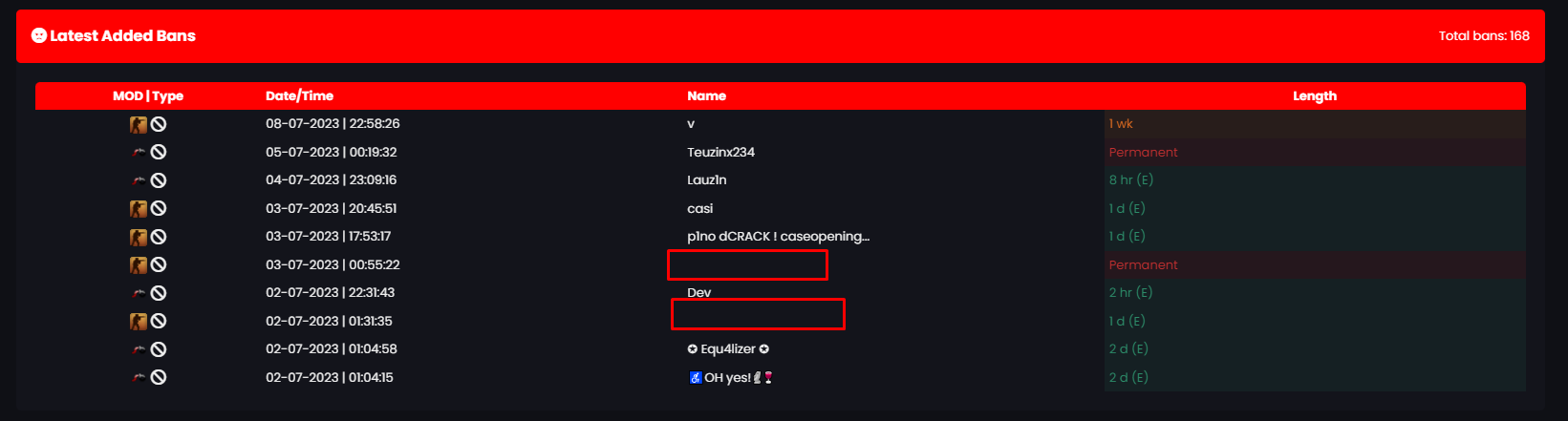 Most recent ban list does not show nick of some players · Issue #909 · sbpp/sourcebans-pp · GitHub