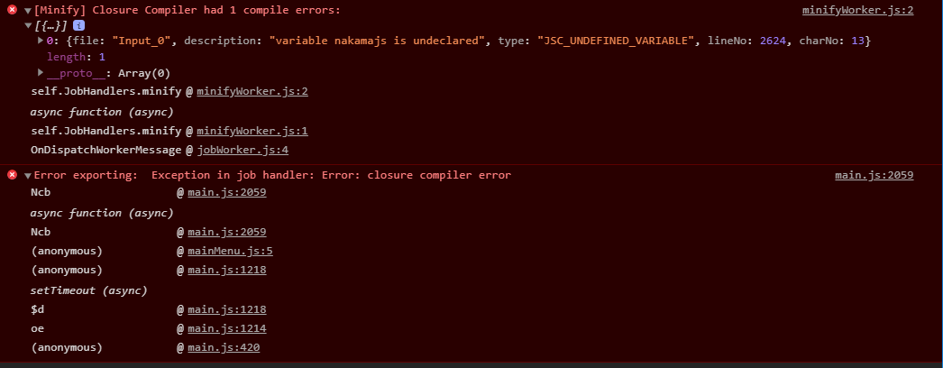 R208 Fails To Export With Advanced Minification · Issue 4063 · Scirraconstruct Bugs · Github 6447