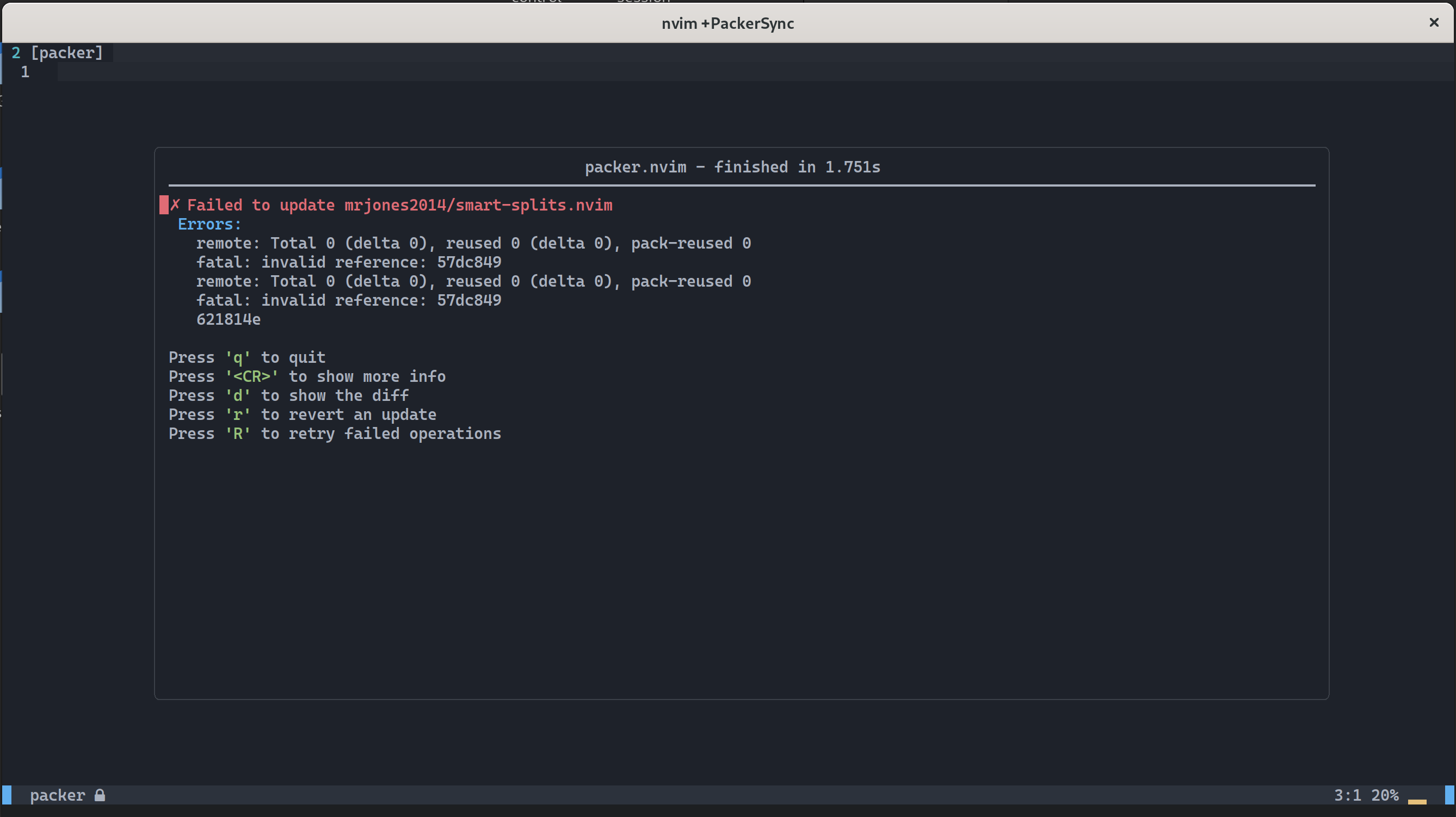 `PackerSync` fails to install `smart-splits.nvim` · Issue #1058 · AstroNvim/AstroNvim · GitHub