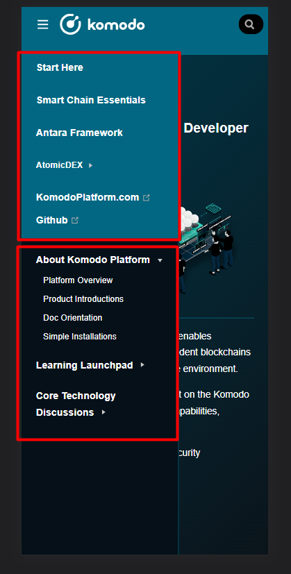 Handle visibility of navbar in mobile view · Issue #3 · KomodoPlatform/komodo-docs-mdx · GitHub