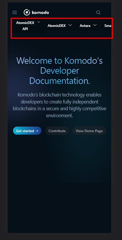 Handle visibility of navbar in mobile view · Issue #3 · KomodoPlatform/komodo-docs-mdx · GitHub