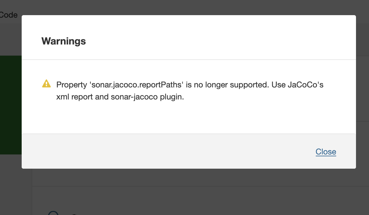 Sonar shows warning "Property 'sonar.jacoco.reportPaths' is no longer supported. Use JaCoCo's ...