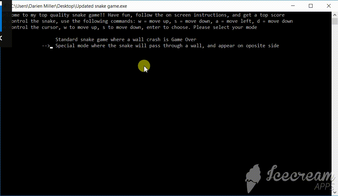 GitHub - darienmiller88/Snake: Console based implementation of the popular snake game in raw C++.
