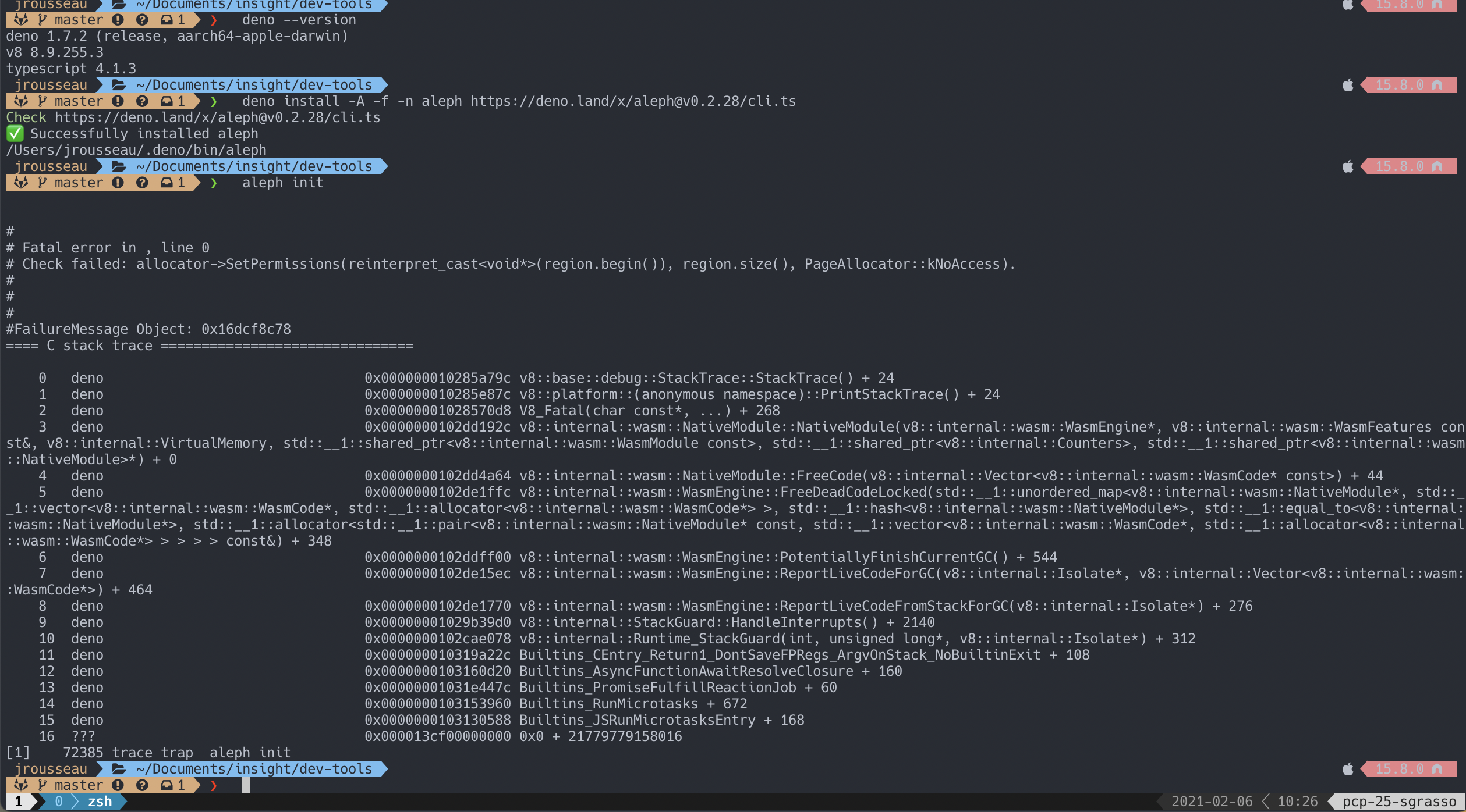 macOS 11.2: Fatal error `Check failed: allocator->SetPermissions · Issue #9421 · denoland/deno ...