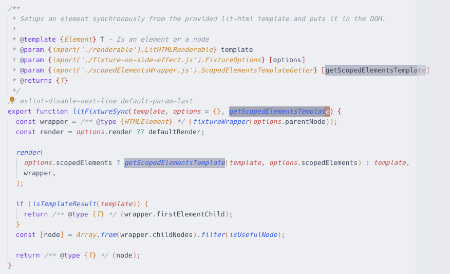 litFixtureSync want getScopedElementsTemplate but fixtureSync call it without this argument ...