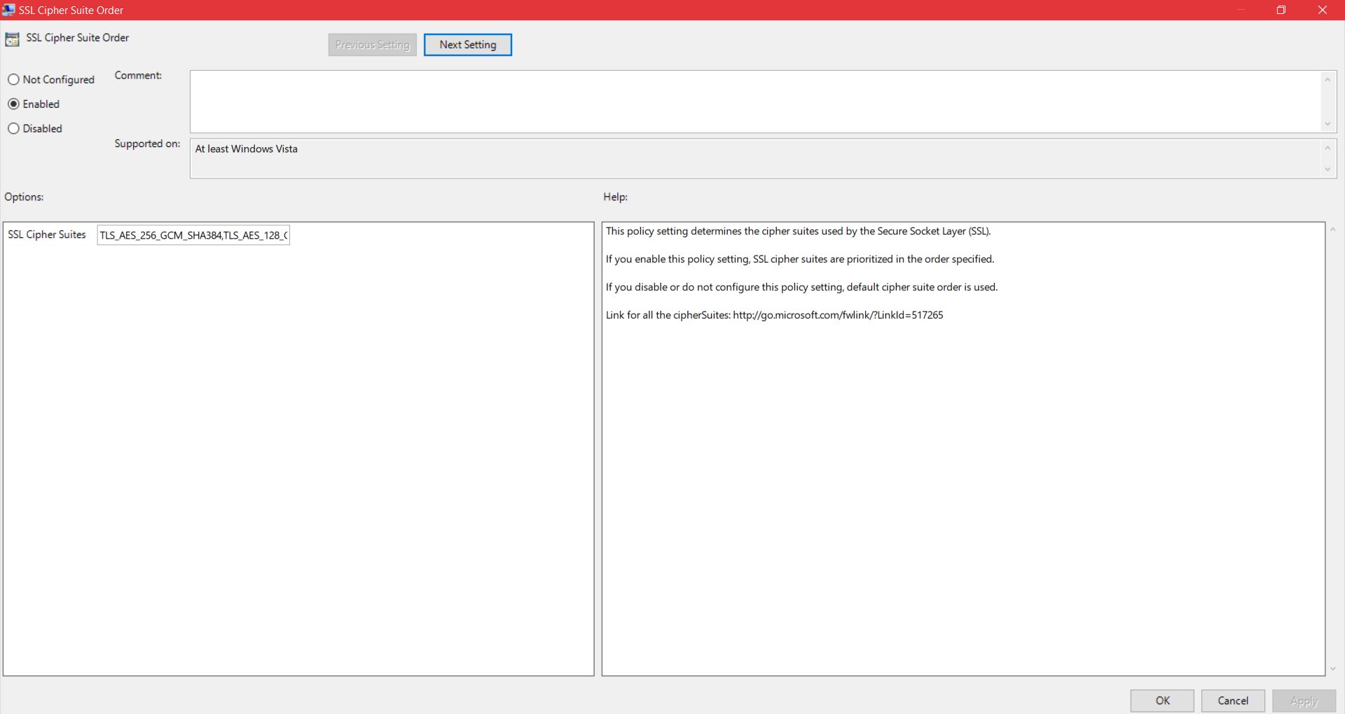 Configuring TLS Cipher Suite Order · Issue #1829 · MicrosoftDocs/windowsserverdocs · GitHub