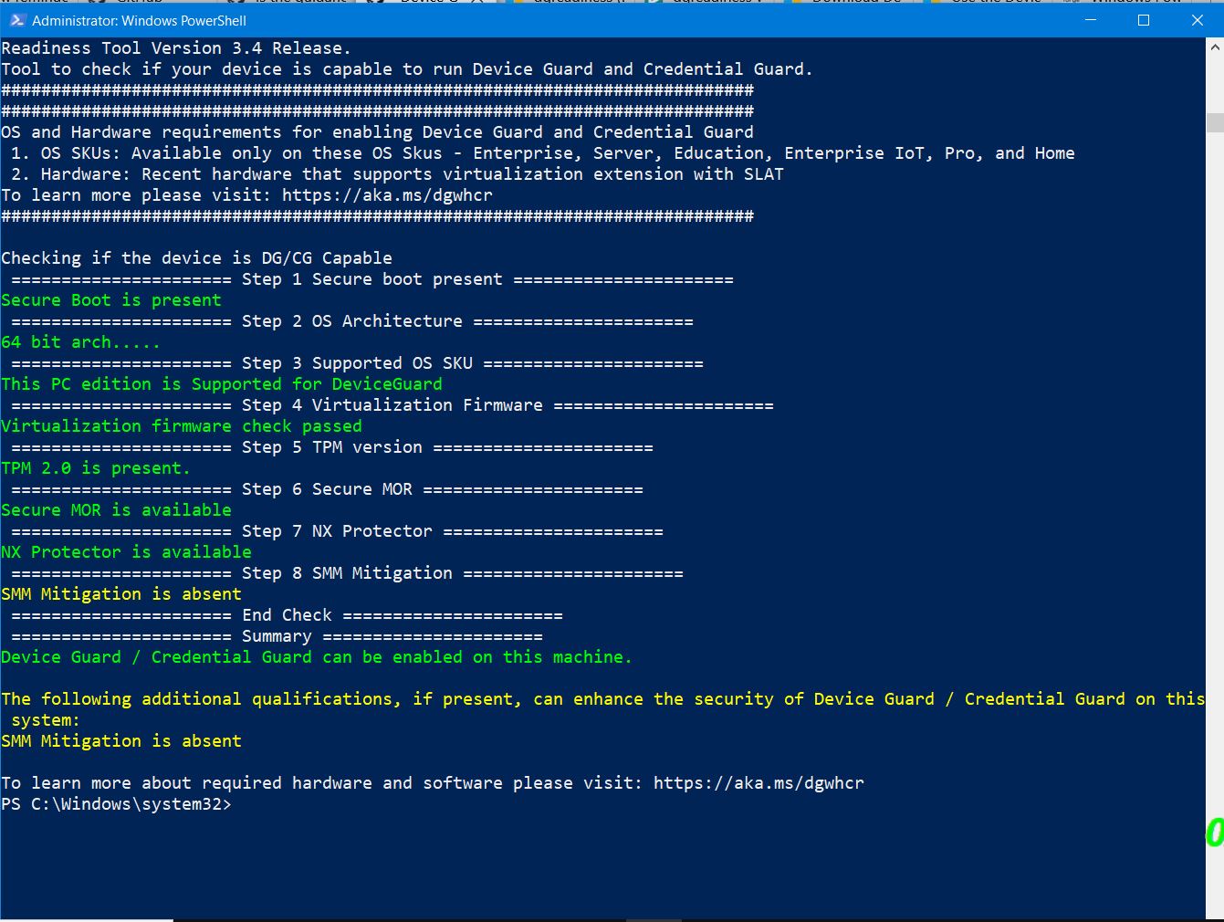 "Device Guard and Credential Guard hardware readiness" tool doesn't ...