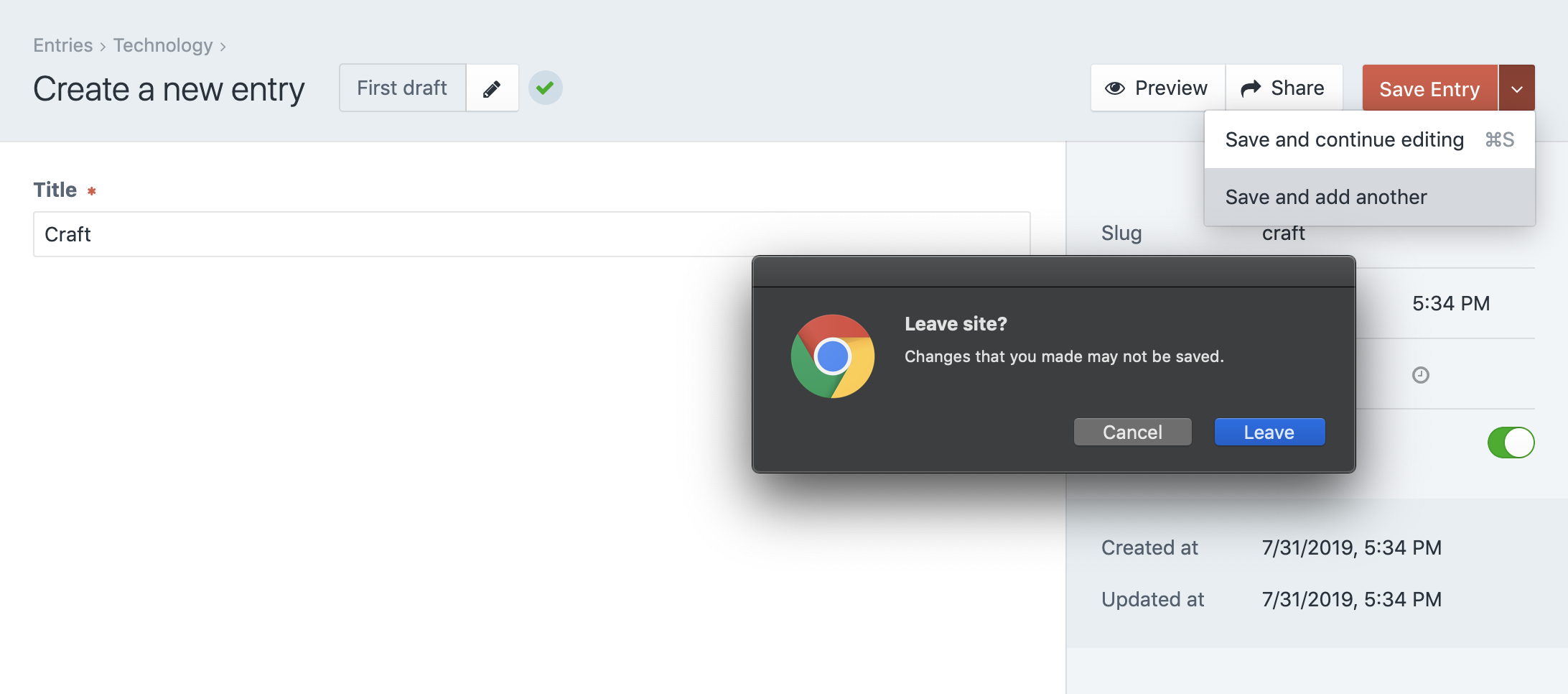 "Save and add another" triggers leaving page warning · Issue #4686 · craftcms/cms · GitHub