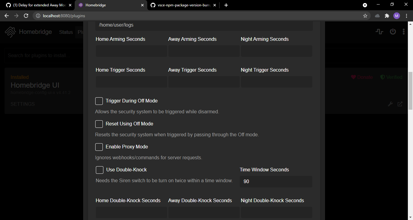 Delay for extended Away Mode · Issue #151 · MiguelRipoll23/homebridge-securitysystem · GitHub