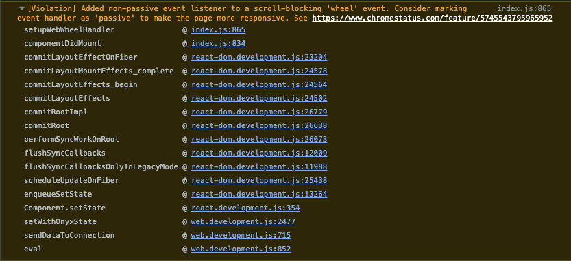 Violation Added Non Passive Event Listener To A Scroll Blocking Wheel Event · Issue 26990