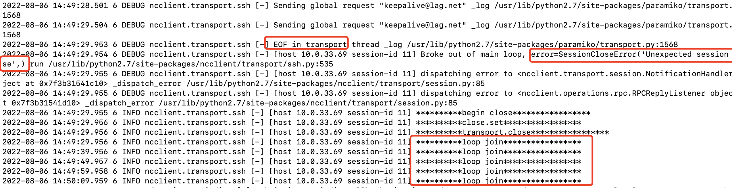 nclient stuck at dead loop when ssh session close · Issue #548 · ncclient/ncclient · GitHub