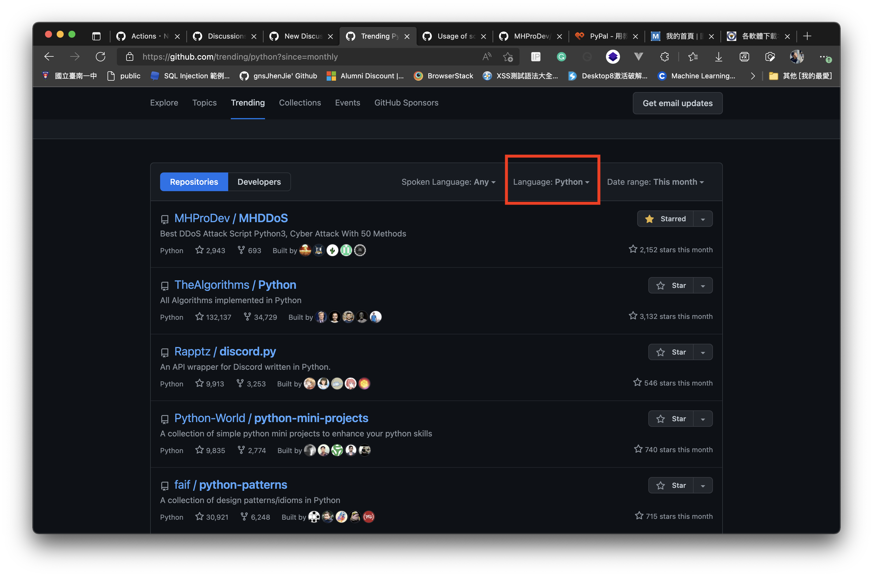 查看GitHub上熱門的專案 · NCU-GS4719-Python Python-Community · Discussion #482 · GitHub