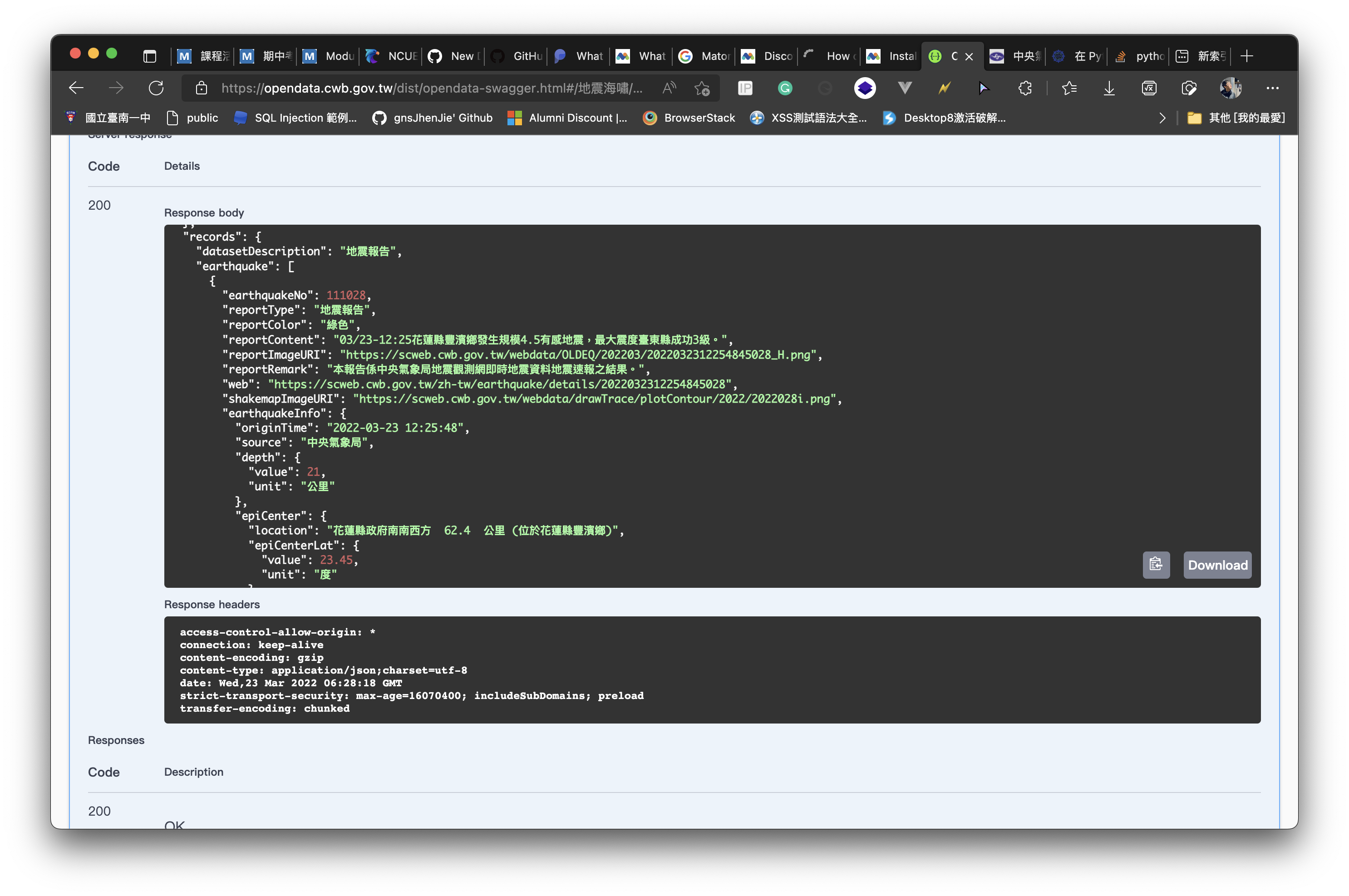 氣象資料開放平臺API-用Python查地震報告 · NCU-GS4719-Python Python-Community · Discussion #510 · GitHub