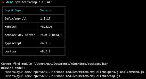 执行安装npx @efox/emp-cli init报错 · Issue #134 · empjs/emp · GitHub