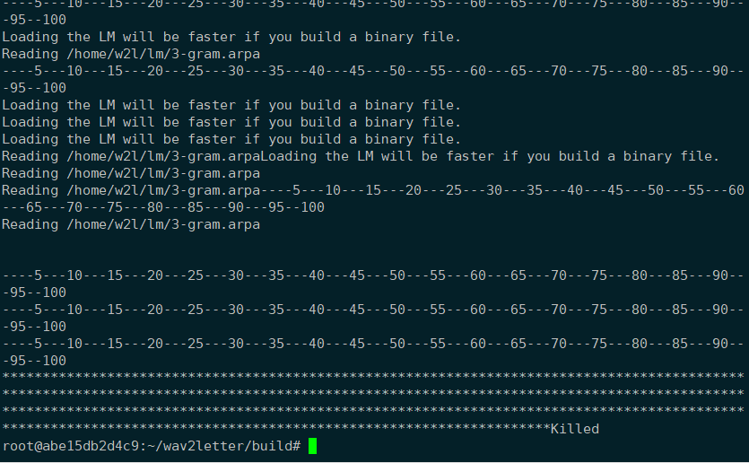 'Killed' when decoding · Issue #171 · flashlight/wav2letter · GitHub