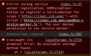 Sandbox fails in incognito: "Error: No available storage method found." from localforage · Issue ...