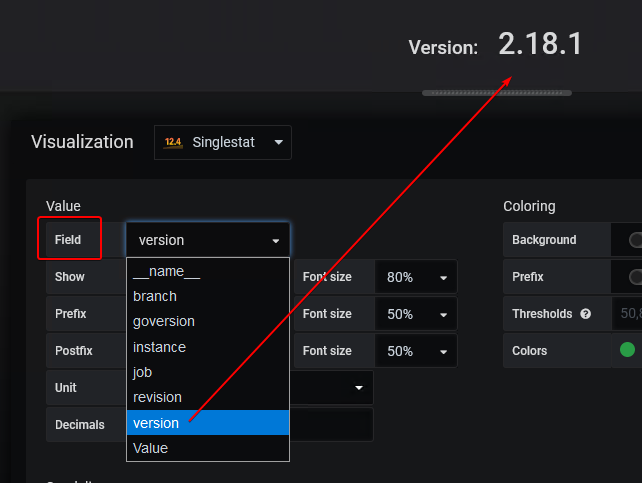 StatPanel: Migration from singlestat does not support the metric name option · Issue #24076 ...