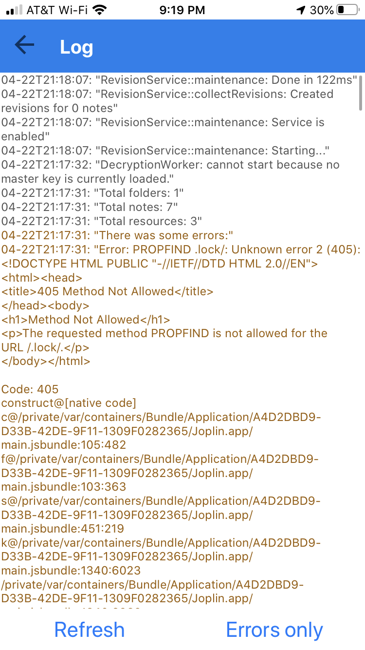 IOS - WebDAV - PROPFIND: Method Not Allowed · Issue #3117 · laurent22/joplin · GitHub