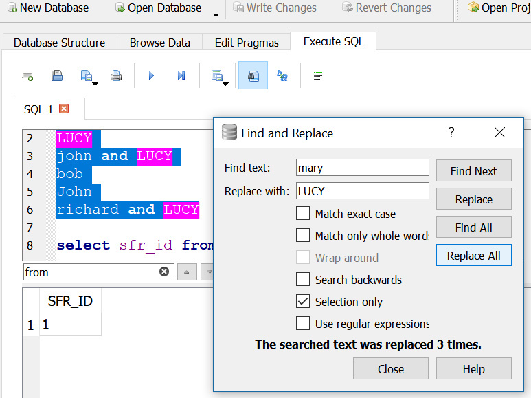 Option to find&replace in selection · Issue #1618 · sqlitebrowser/sqlitebrowser · GitHub