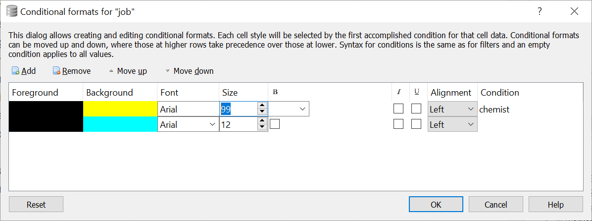 Add options (toolbar) to format rows - cells into the Browse Data tab (colours etc) · Issue ...