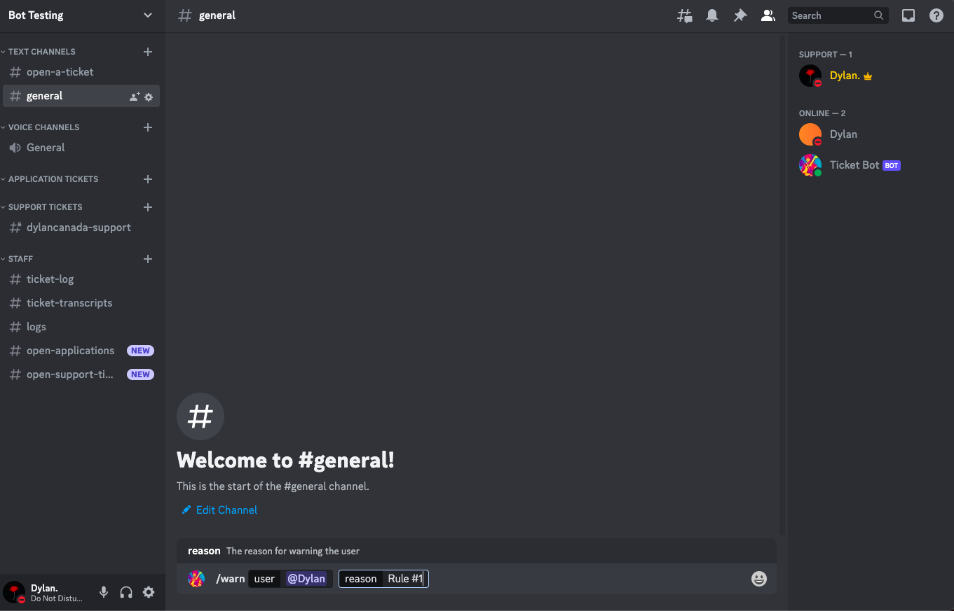 GitHub - dylan0356/TicketBot: A discord JS ticket bot with minimal ...