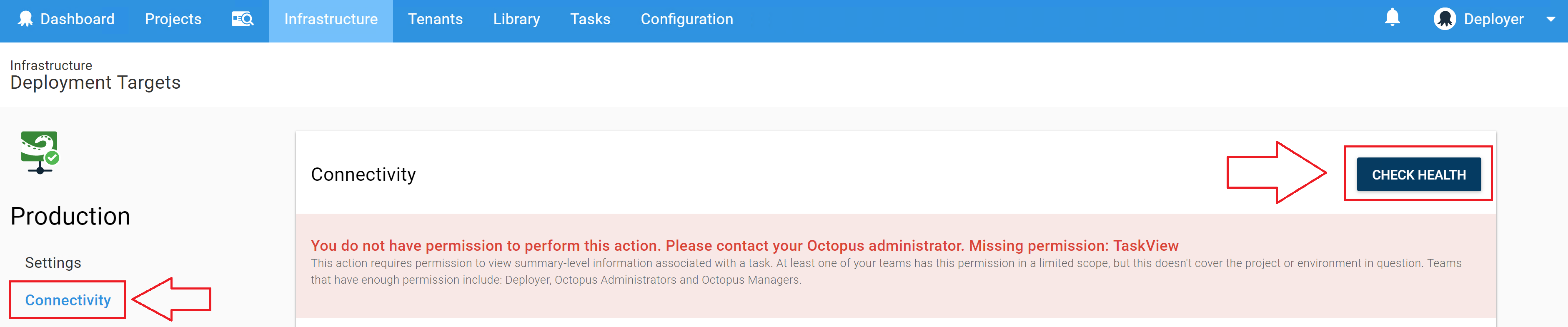 Missing Permission: "TaskView" when performing Deployment Target Health Check · Issue #4287 ...