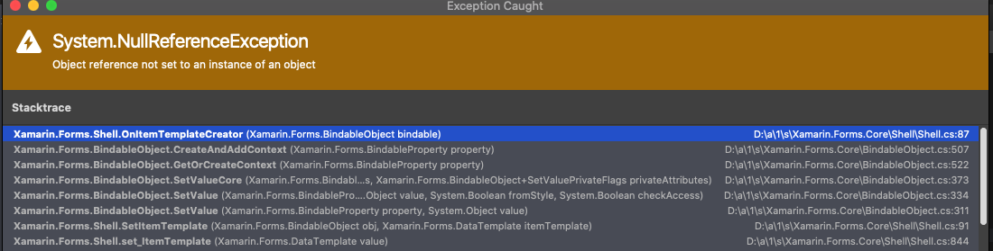 NullReferenceException in Shell · Issue #10238 · xamarin/Xamarin.Forms · GitHub