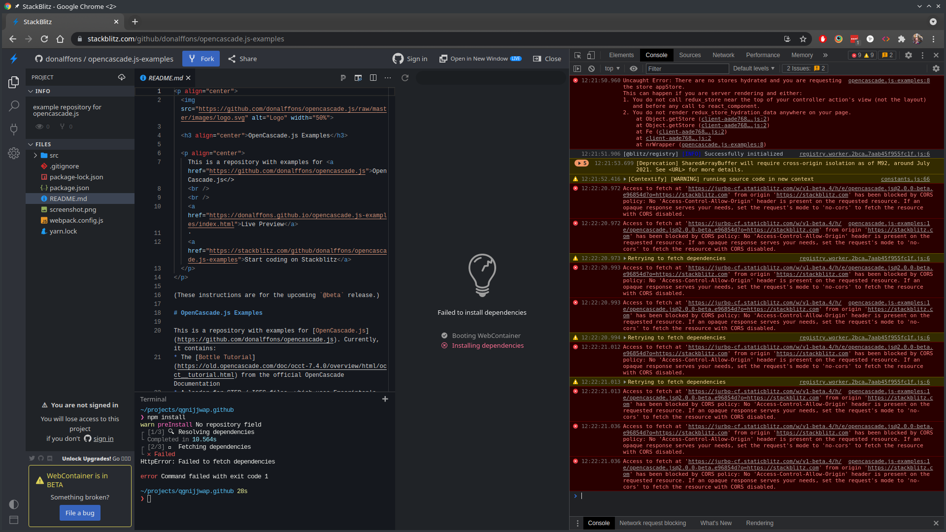 HttpError: Failed to fetch dependencies · Issue #1469 · stackblitz/core · GitHub
