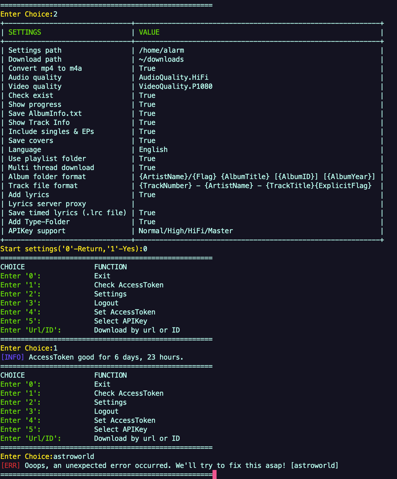 [BUG]: Ooops, an unexpected error occurred. · Issue #876 · yaronzz/Tidal-Media-Downloader · GitHub