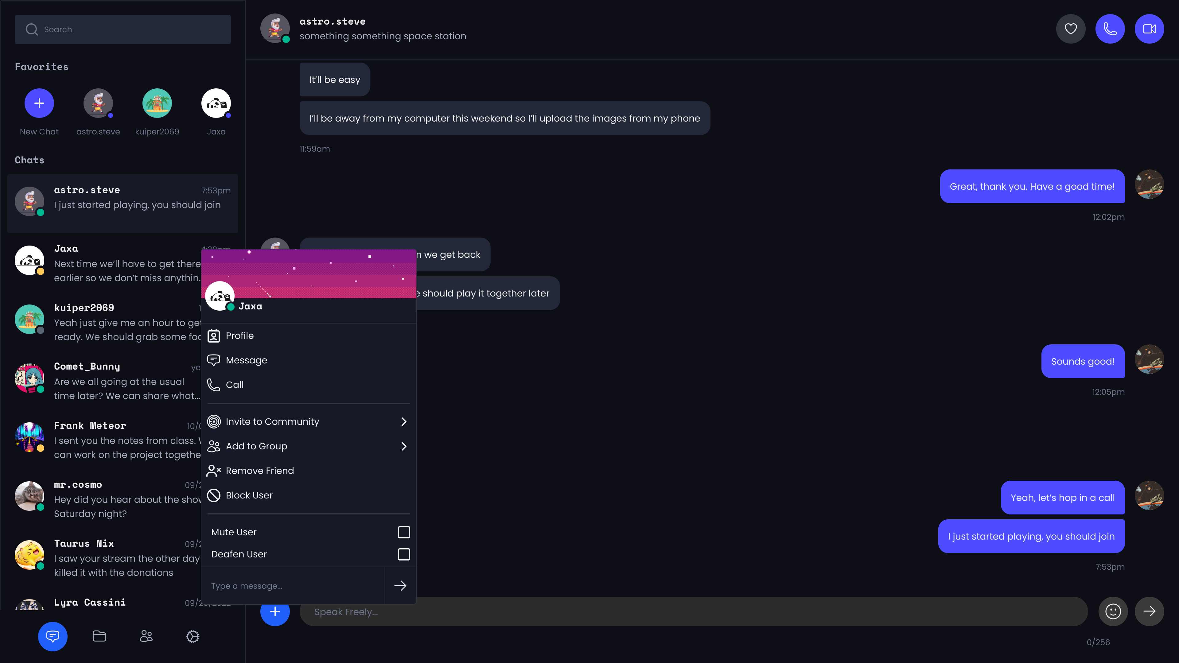 Chat - Add Quick Profile feature that we had in Core · Issue #238 · Satellite-im/Uplink · GitHub