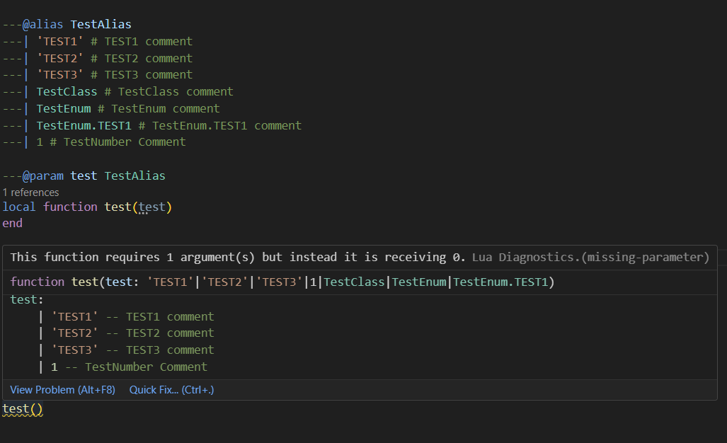 Alias comments only show for strings and numbers · Issue #2284 · LuaLS ...