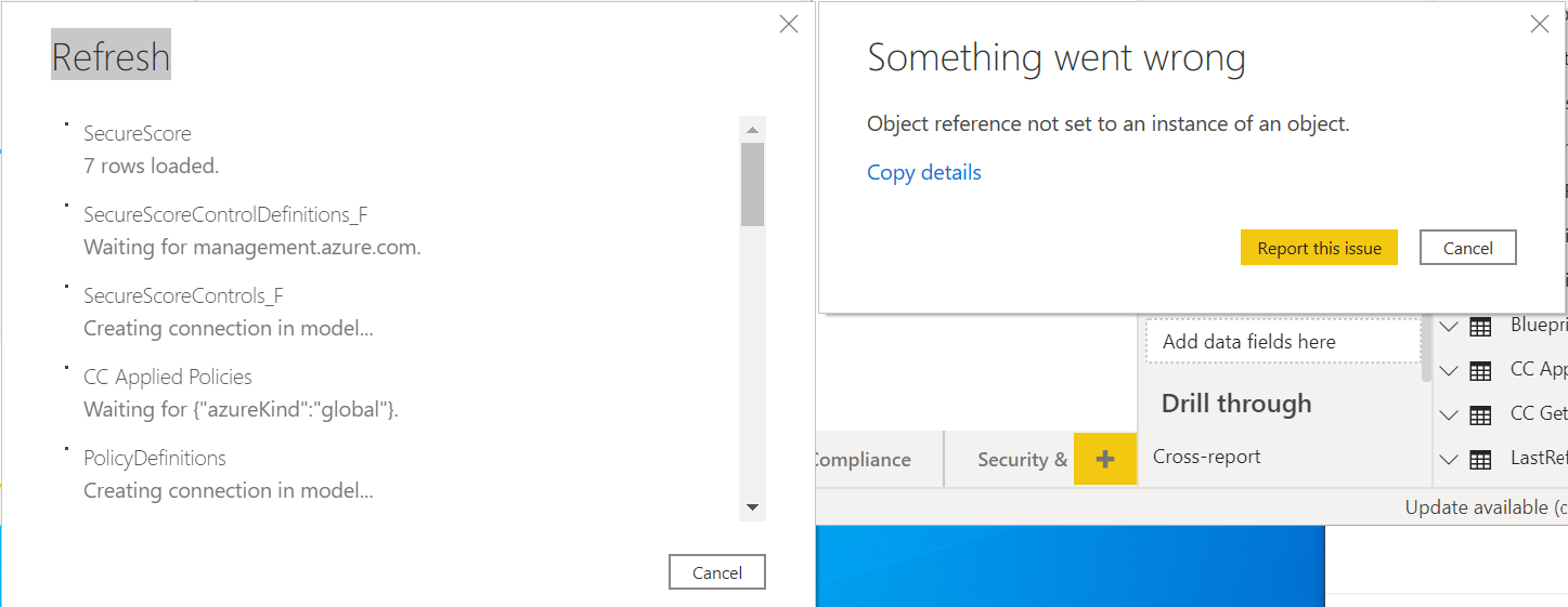 Unable to get either report to connect to MSDN Azure subscription ...