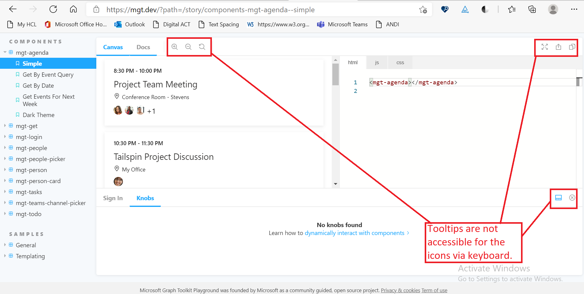 [Components| homepage]: Tooltips are not accessible for the change orientation, hide addons via ...