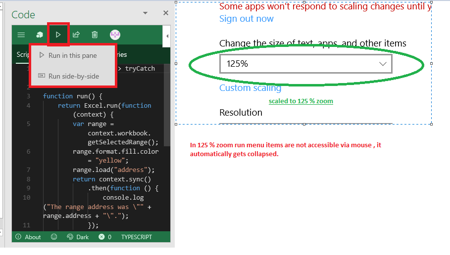 [Win32][Accessibility] [11yMAS][Supporting the Platform][MAS1.4.4][Not able to access the run ...